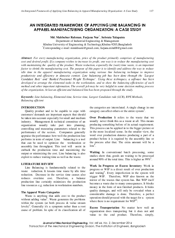 (PDF) Assembly Line Balancing And Workstation Design For A Manufacturing Industry | Souryadeep ...