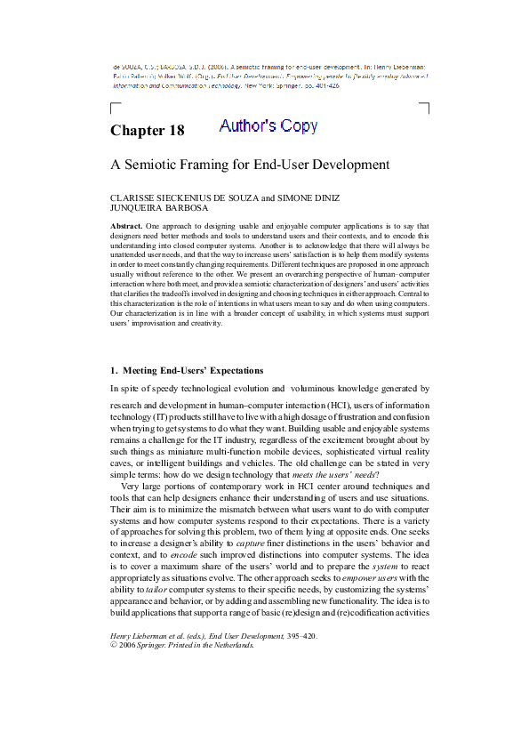 (PDF) A semiotic framing for end-user development