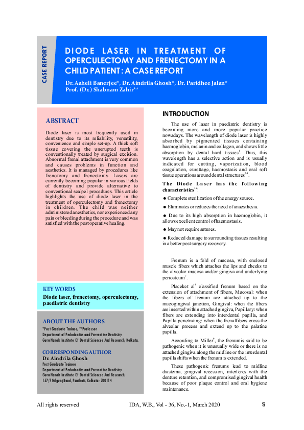 (PDF) Diode Laser in Treatment of Operculectomy and Frenectomy in a ...