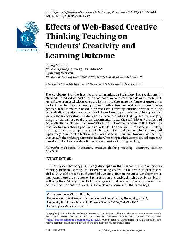(PDF) Effects of Web-Based Creative Thinking Teaching on Students ...