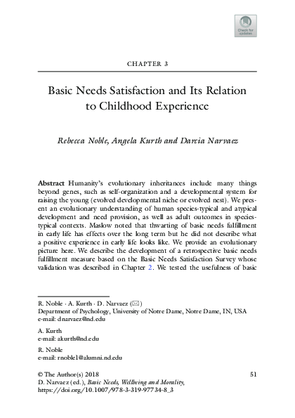 (PDF) Basic Needs Satisfaction and Its Relation to Childhood Experience