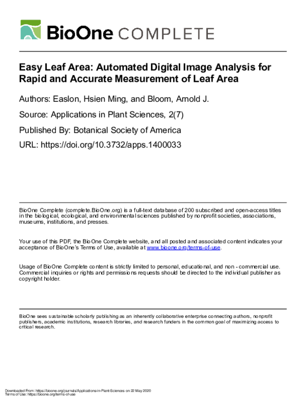 (PDF) Easy Leaf Area: Automated digital image analysis for rapid and accurate measurement of ...