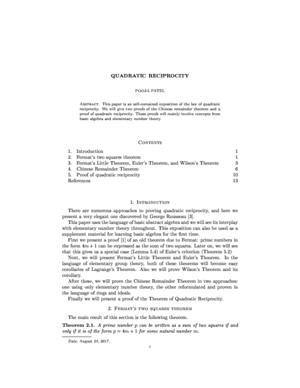 (PDF) Quadratic Reciprocity