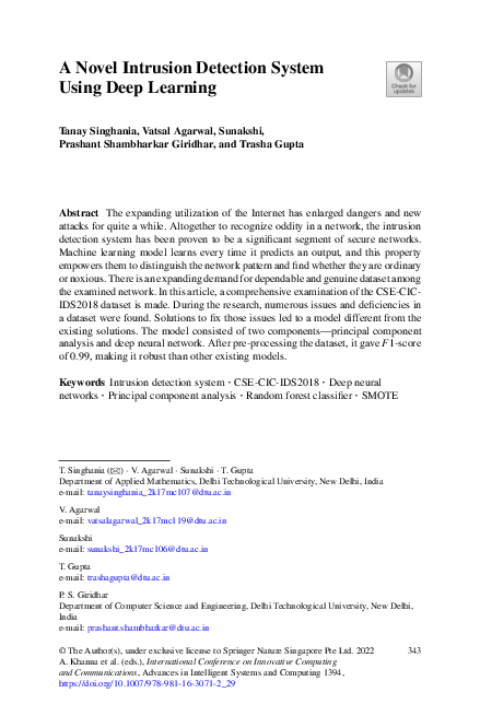 (PDF) A Novel Intrusion Detection System Using Deep Learning