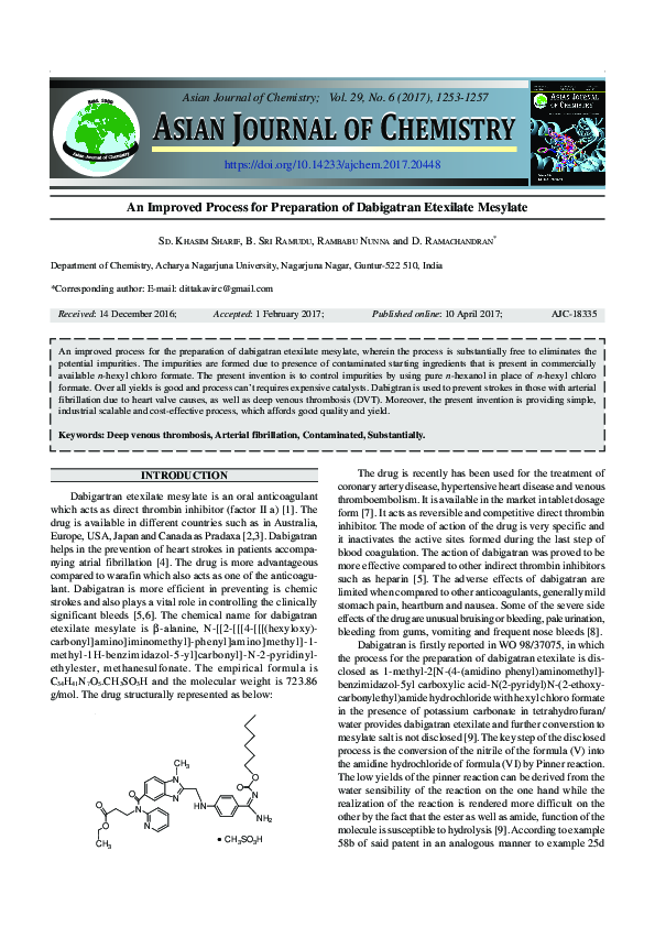 (PDF) An Improved Process for the Preparation of Dabigatran Etexilate ...