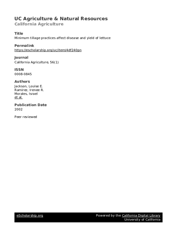 (PDF) Minimum tillage practices affect disease and yield of lettuce