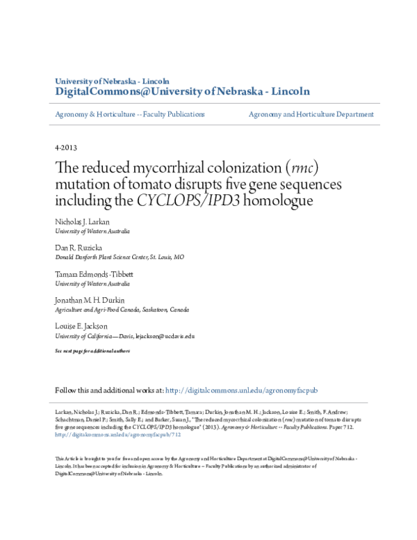 (PDF) The reduced mycorrhizal colonisation (rmc) mutation of tomato ...
