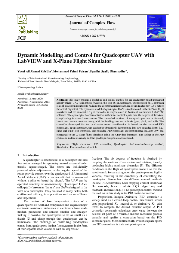(PDF) Dynamic Modelling and Control for Quadcopter UAV with LabVIEW and ...