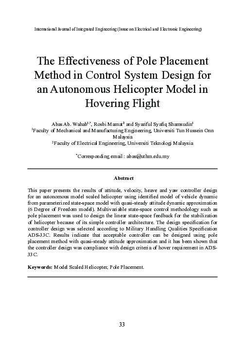 (PDF) The Effectiveness of Pole Placement Method in Control System ...