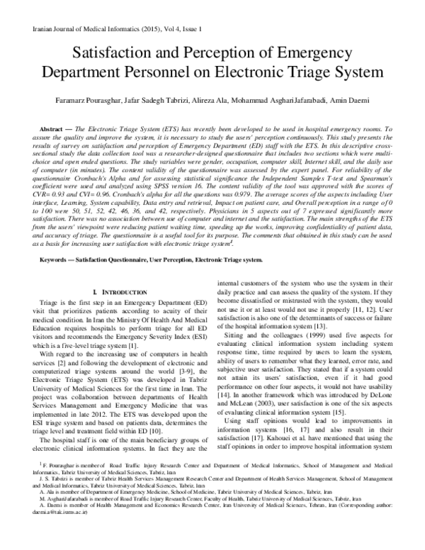 (PDF) Satisfaction and Perception of Emergency Department Personnel on ...