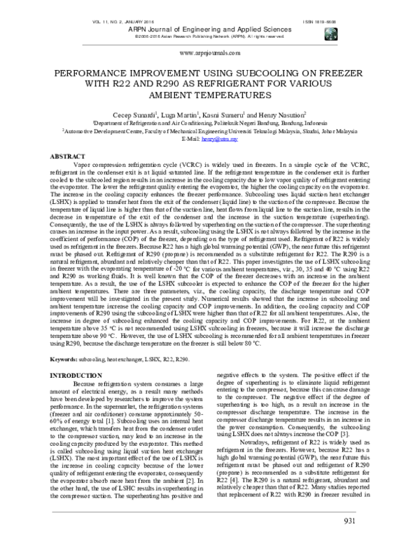 (PDF) Performance improvement using subcooling on freezer with R22 and ...