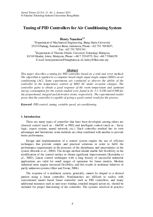 (PDF) Tuning of PID Controllers for Air Conditioning System
