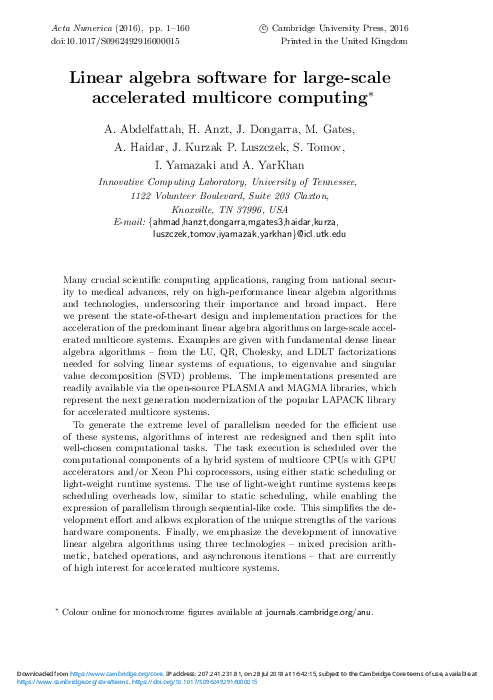 Pdf Linear Algebra Software For Large Scale Accelerated Multicore Computing