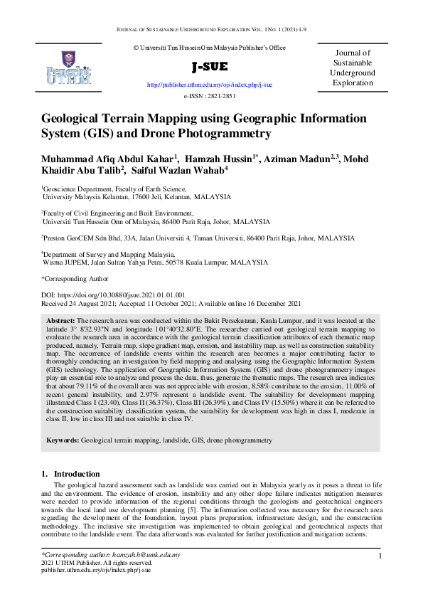 (PDF) Geological Terrain Mapping using Geographic Information System (GIS) and Drone Photogrammetry