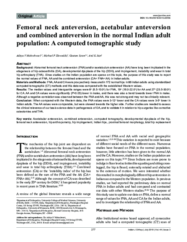(PDF) Femoral neck anteversion, acetabular anteversion and combined ...