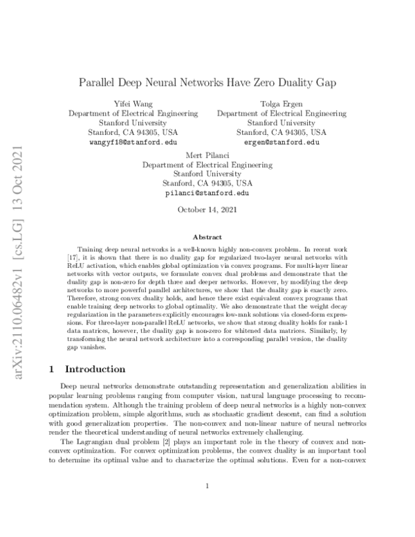 (PDF) Parallel Deep Neural Networks Have Zero Duality Gap