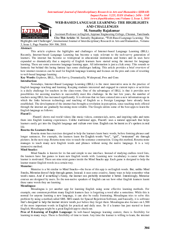 (PDF) Web-Based Language Learning- The Highlights And Challenges