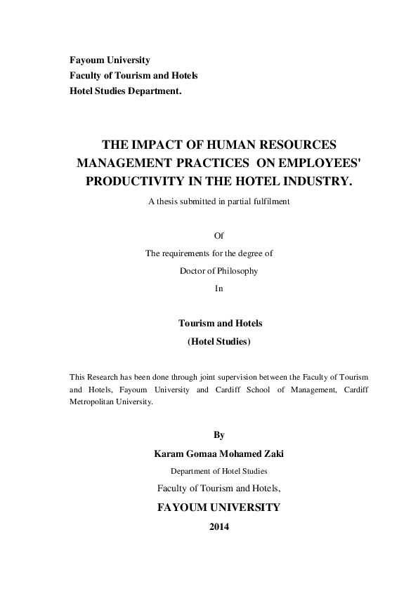 (PDF) The Impact of Human Resources Management Practices on Employees' Productivity in the Hotel ...
