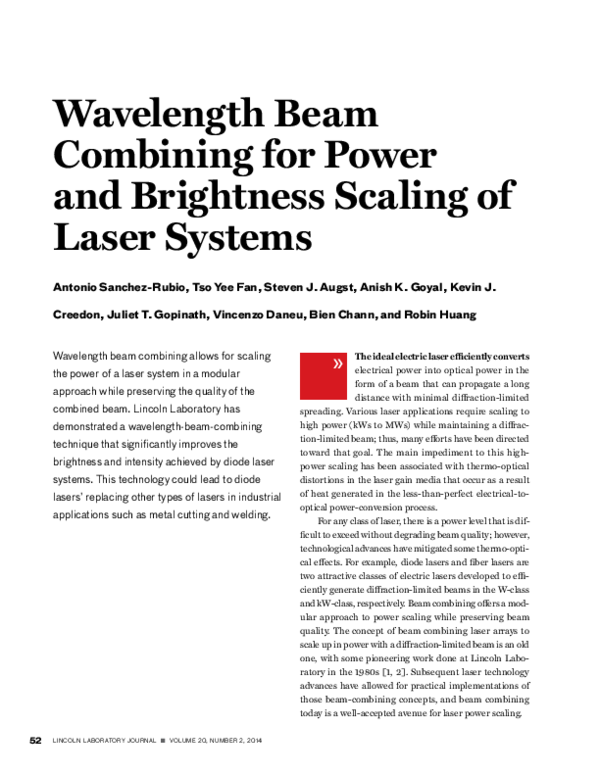 (PDF) Wavelength Beam Combining for Power and Brightness Scaling of ...
