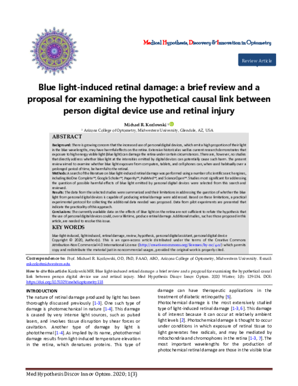 (PDF) Blue light-induced retinal damage: a brief review and a proposal ...