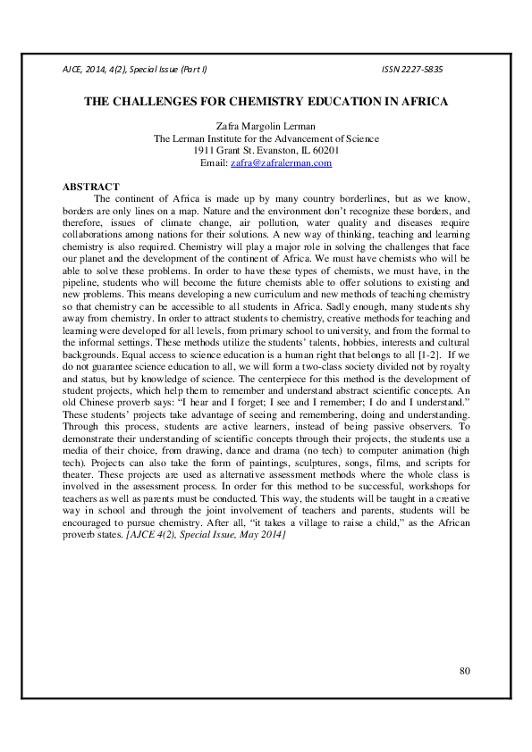 (PDF) The Challenges for Chemistry Education in Africa