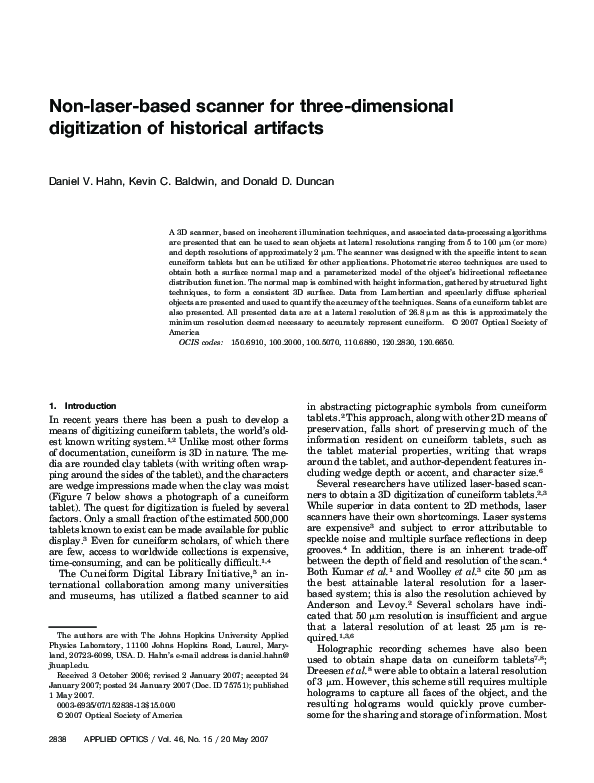 Pdf Non Laser Based Scanner For Three Dimensional Digitization Of