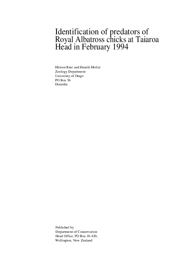 Identification of predators of Royal Albatross chicks at Taiaroa