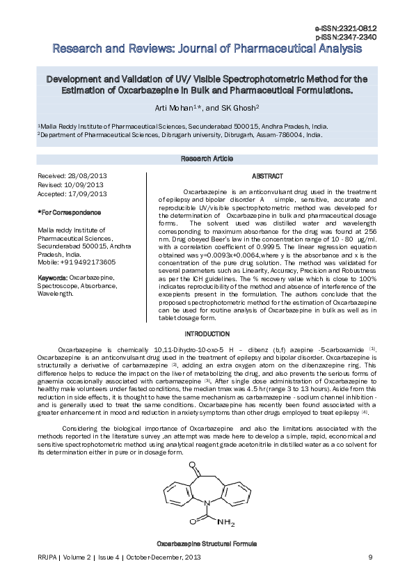 Pdf Development And Validation Of Uv Visible Spectrophotometric Method For The Estimation Of