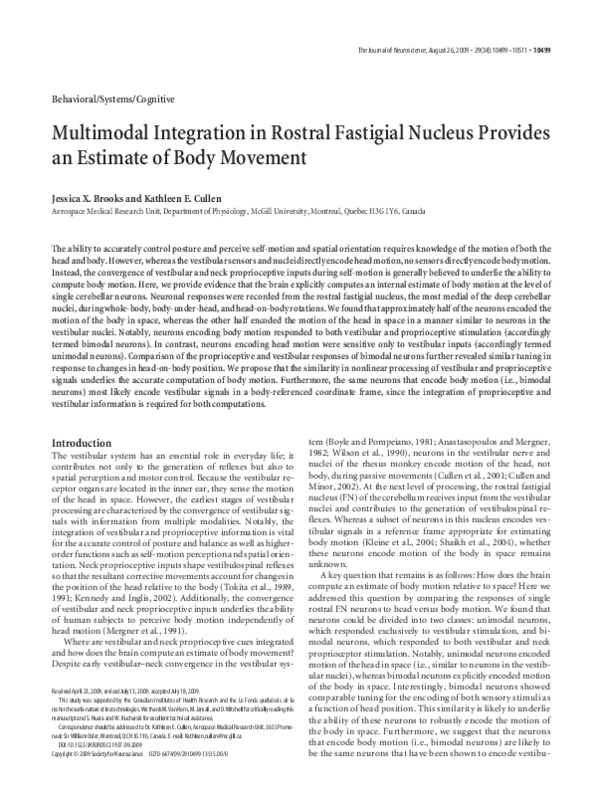 (PDF) Multimodal integration in rostral fastigial nucleus provides an ...