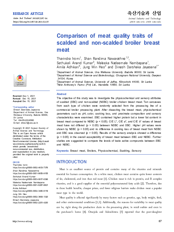 (PDF) Comparison of meat quality traits of scalded and non-scalded ...