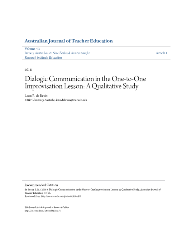 (PDF) Dialogic Communication in the One-to-One Improvisation Lesson: A ...