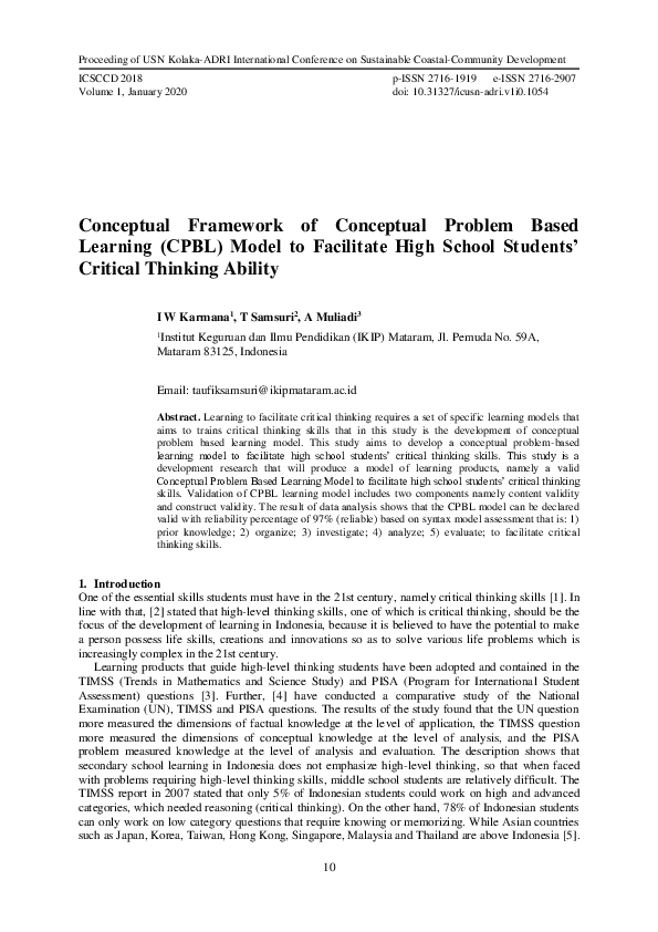 Pdf Conceptual Framework Of Conceptual Problem Based Learning Cpbl 1328