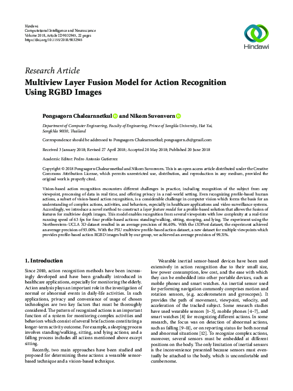 Pdf Multiview Layer Fusion Model For Action Recognition Using Rgbd Images