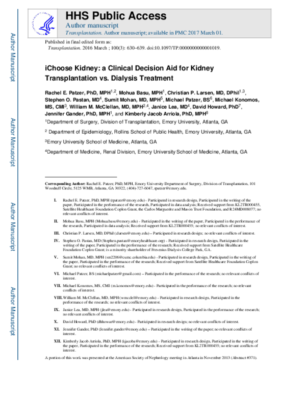 (PDF) iChoose Kidney: A Clinical Decision Aid for Kidney ...