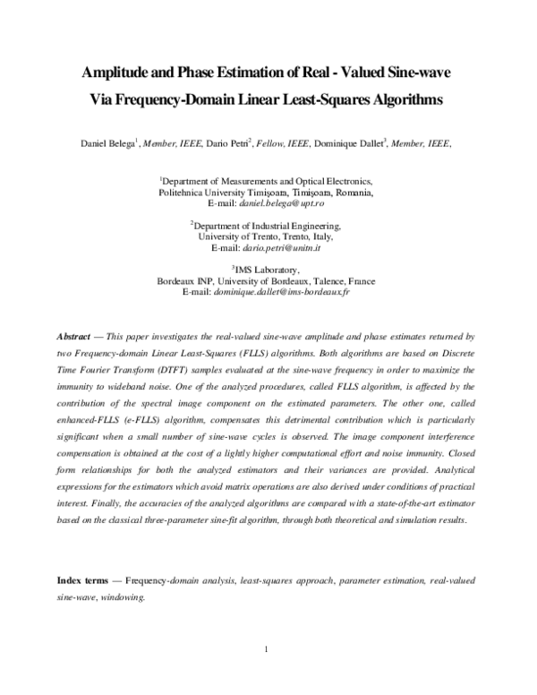 (PDF) Amplitude and Phase Estimation of Real-Valued Sine Wave via Frequency-Domain Linear Least ...