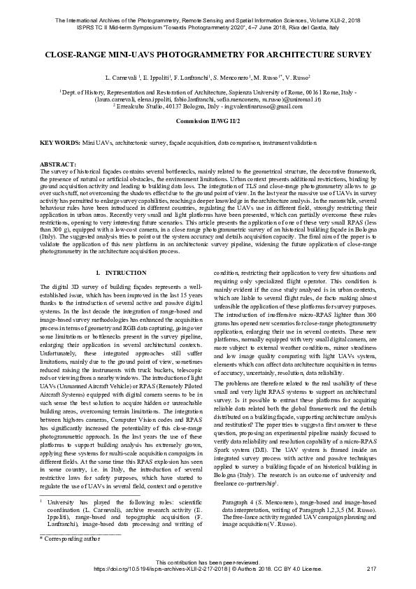 (PDF) Close-Range Mini-Uavs Photogrammetry for Architecture Survey