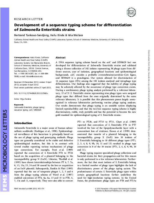 (PDF) Development of a sequence typing scheme for differentiation of ...