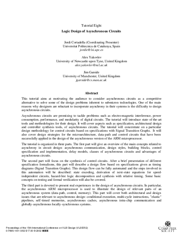 (PDF) Tutorial Eight Logic Design of Asynchronous Circuits