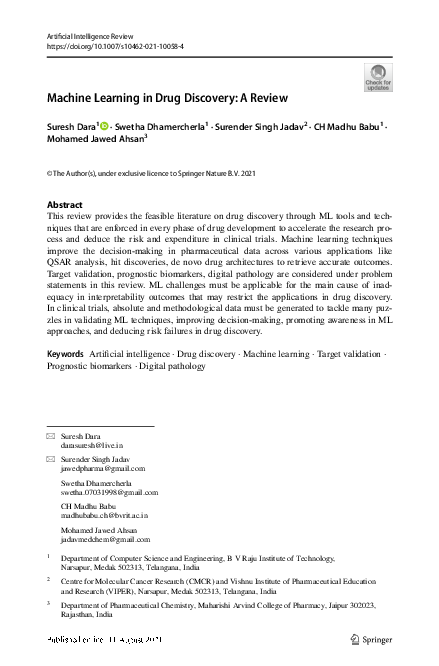 (PDF) Machine Learning in Drug Discovery: A Review