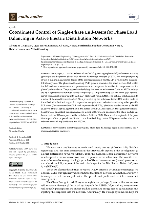 (PDF) Coordinated Control of Single-Phase End-Users for Phase Load Balancing in Active Electric ...