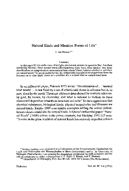 (PDF) Natural Kinds and Manifest Forms of Life*