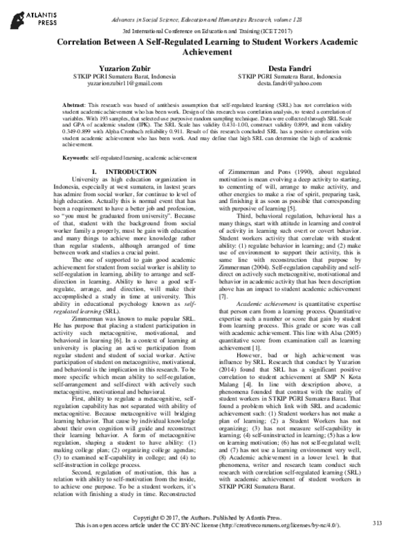 (PDF) Correlation Between A Self-Regulated Learning to Student Workers Academic Achievement