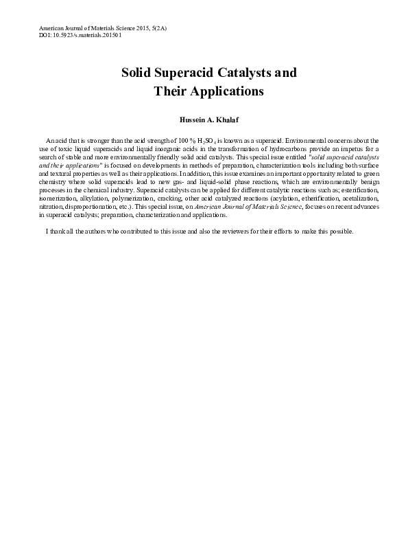 (PDF) Solid Superacid Catalysts and Their Applications