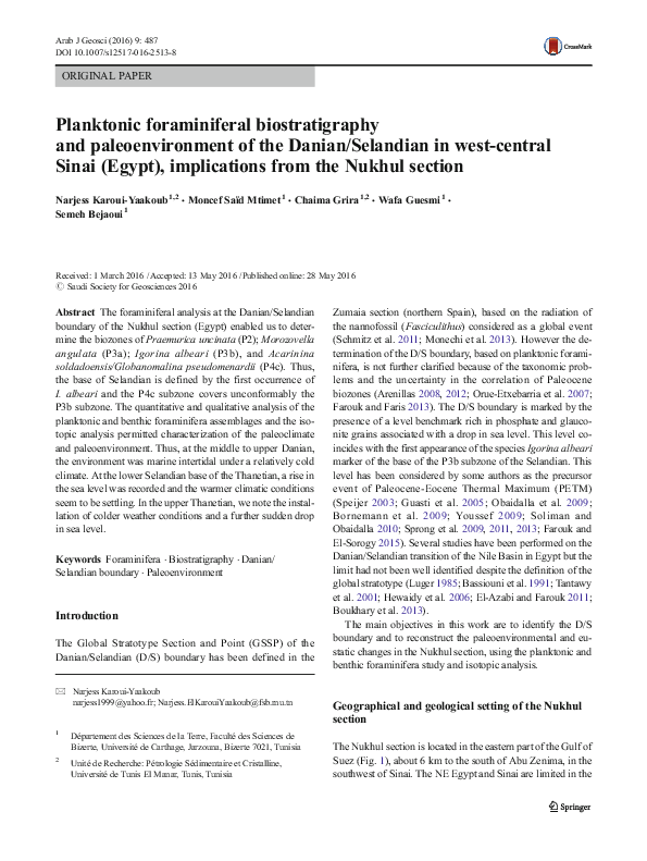(PDF) Planktonic foraminiferal biostratigraphy and paleoenvironment of ...
