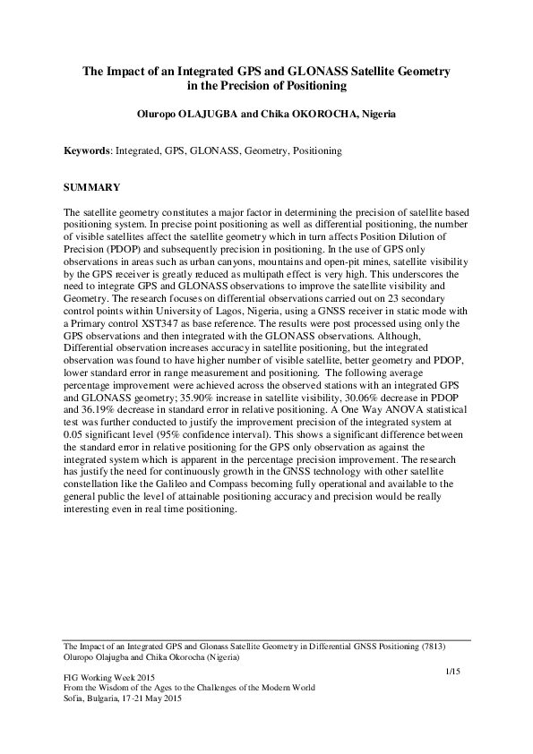 (PDF) The Impact of an Integrated GPS and GLONASS Satellite Geometry in ...
