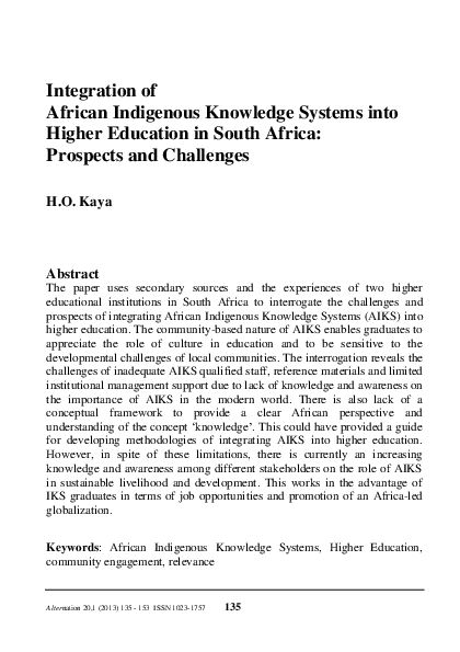 (PDF) Integration of African Indigenous Knowledge Systems into Higher ...