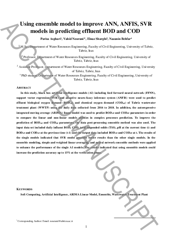 Pdf 1 Using Ensemble Model To Improve Ann Anfis Svr Models In Predicting Effluent Bod And Cod