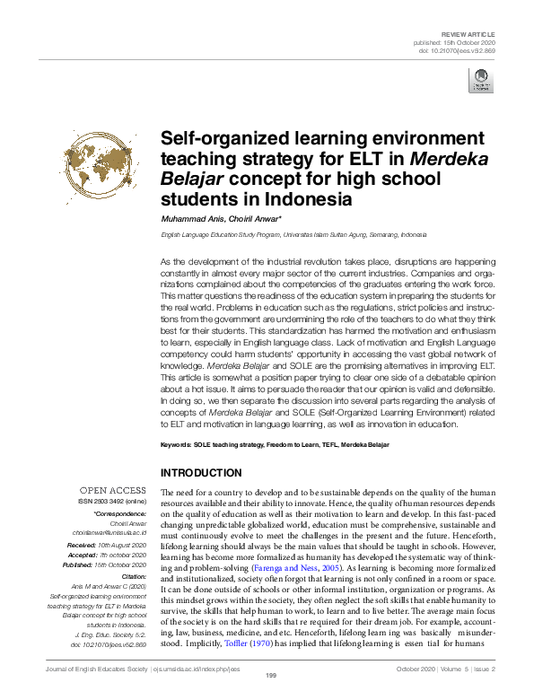 (PDF) Self-organized learning environment teaching strategy for ELT in ...