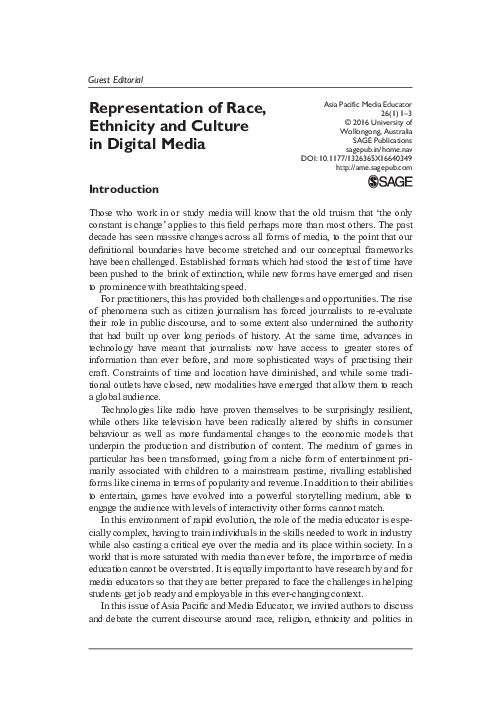 (PDF) Special Issue on Representation of Race, Ethnicity and Culture in ...