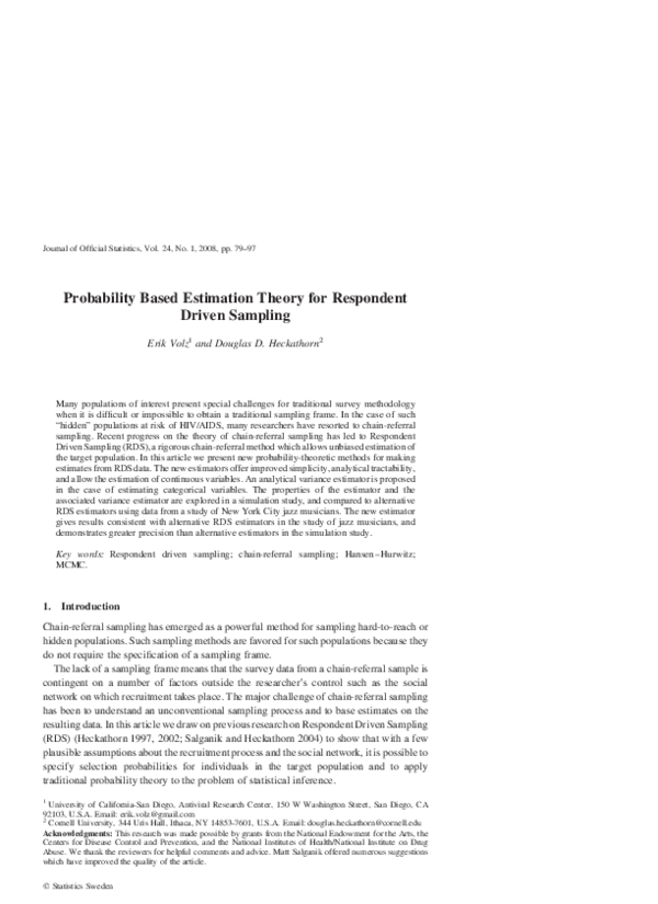 (PDF) Probability based estimation theory for respondent driven sampling
